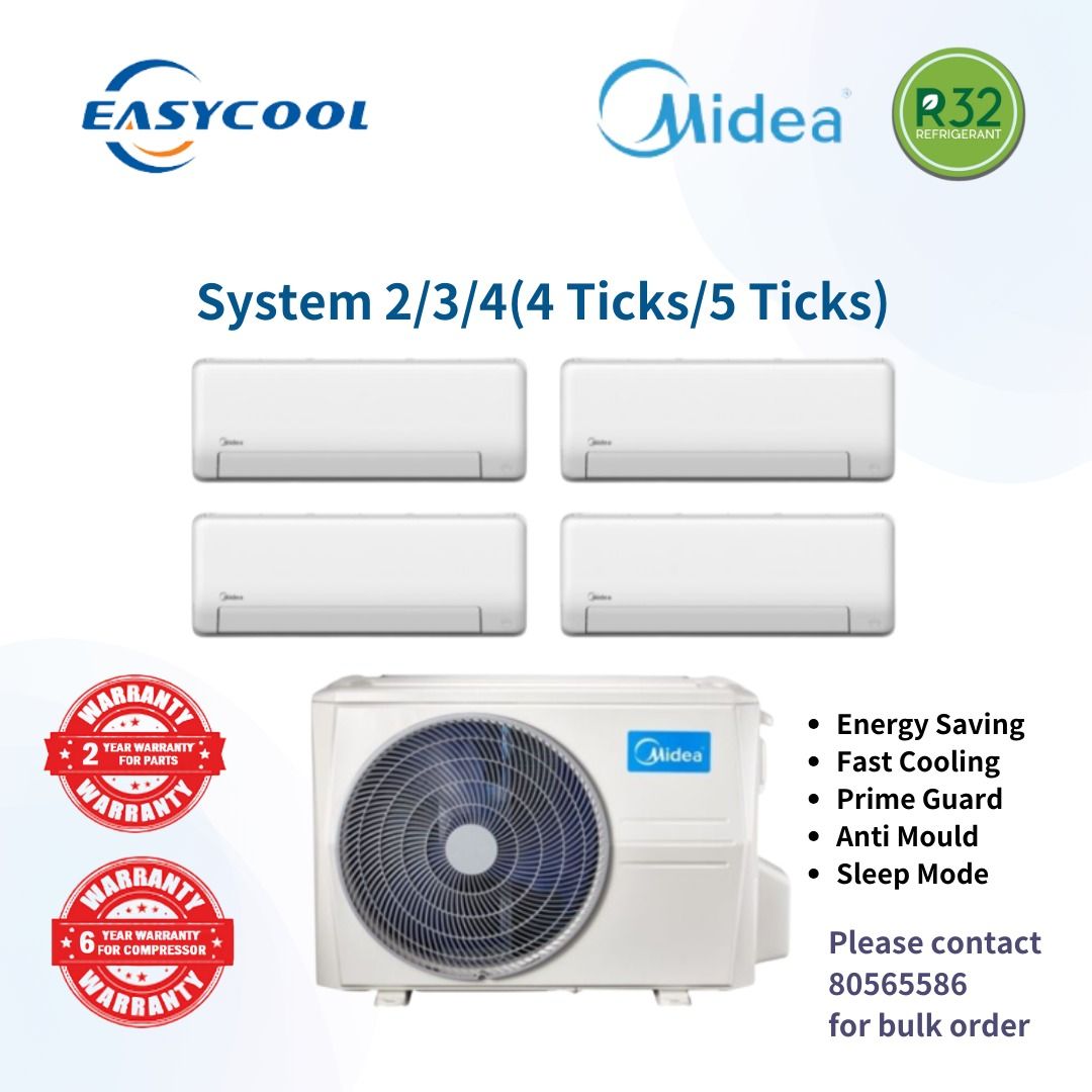 Midea System 2/3/4 R32 4 Ticks/5 Ticks Installation/Replacement ...