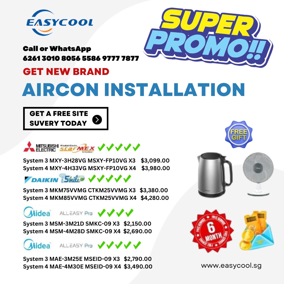 Mitsubishi/Daikin/Midea Aircon System 3/4 R32 4 Ticks/5 Ticks ...