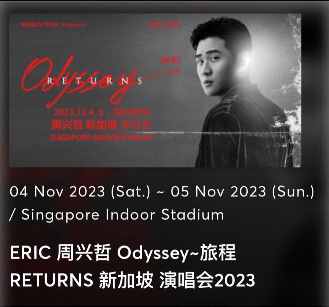 Cat 3 x 2 Eric Chou Singapore 5th Nov, Tickets & Vouchers, Event ...