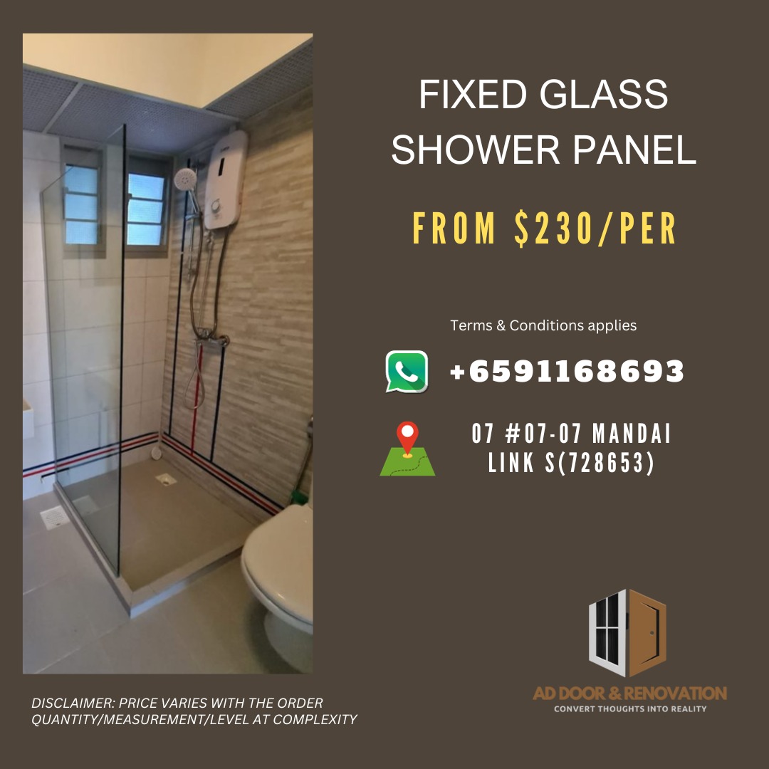 Fixed Glass Shower Panel, Furniture & Home Living, Bathroom & Kitchen Fixtures on Carousell