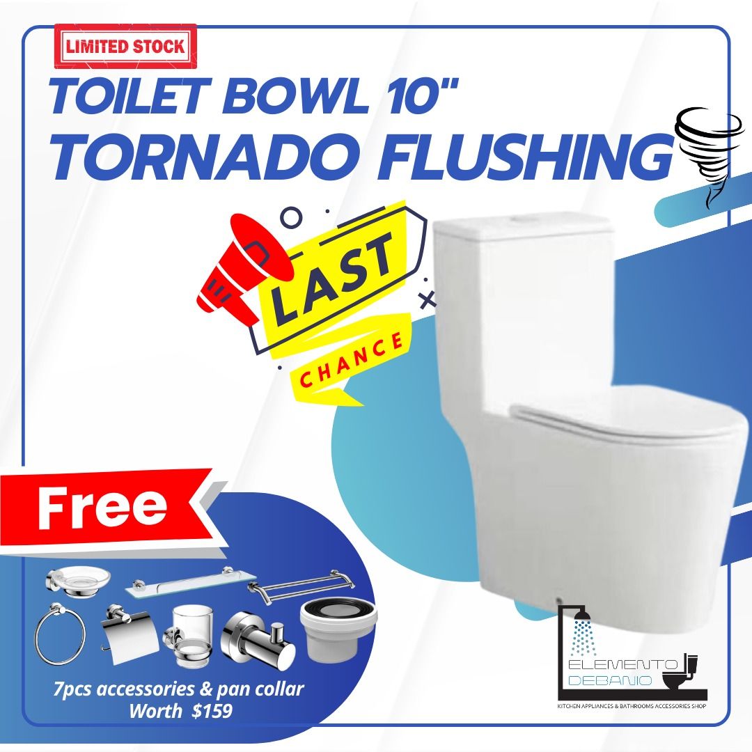 [FREE DELIVERY] Rimless Tornado Flushing 1-Piece Toilet Bowl 10inch (Geberit Flushing System ...