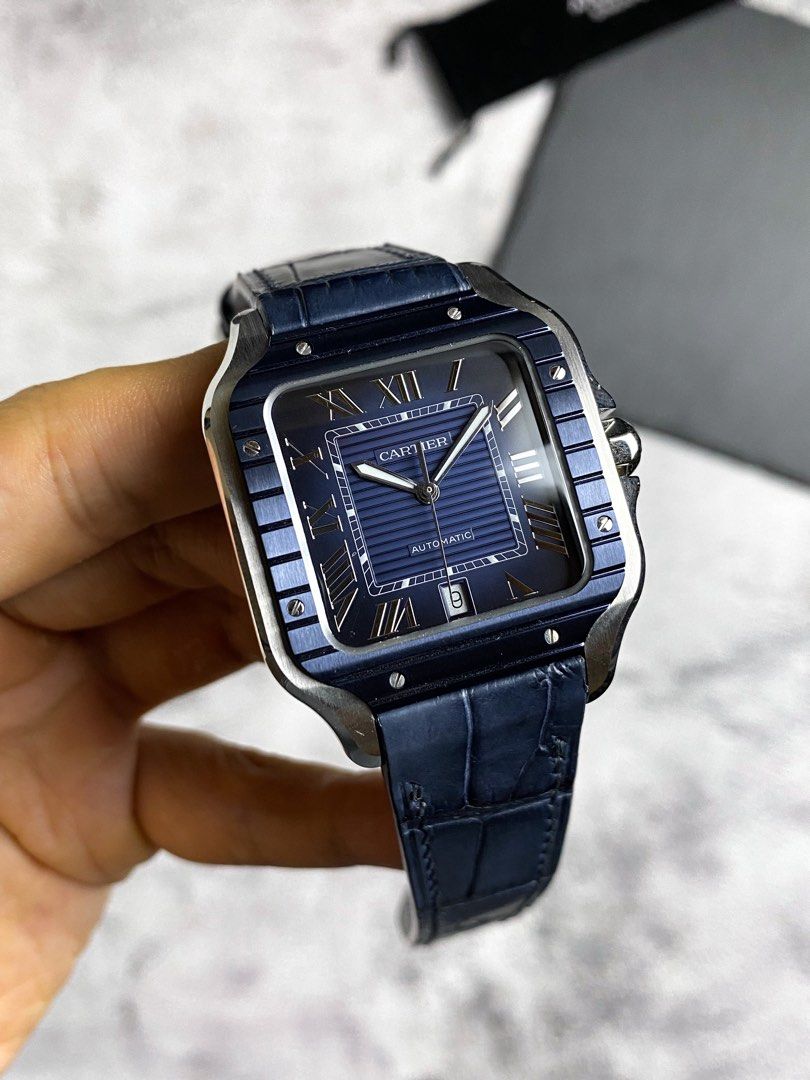 Handmade Indigo Clay Grey Blue Alligator Leather Watch Strap for Santos ...