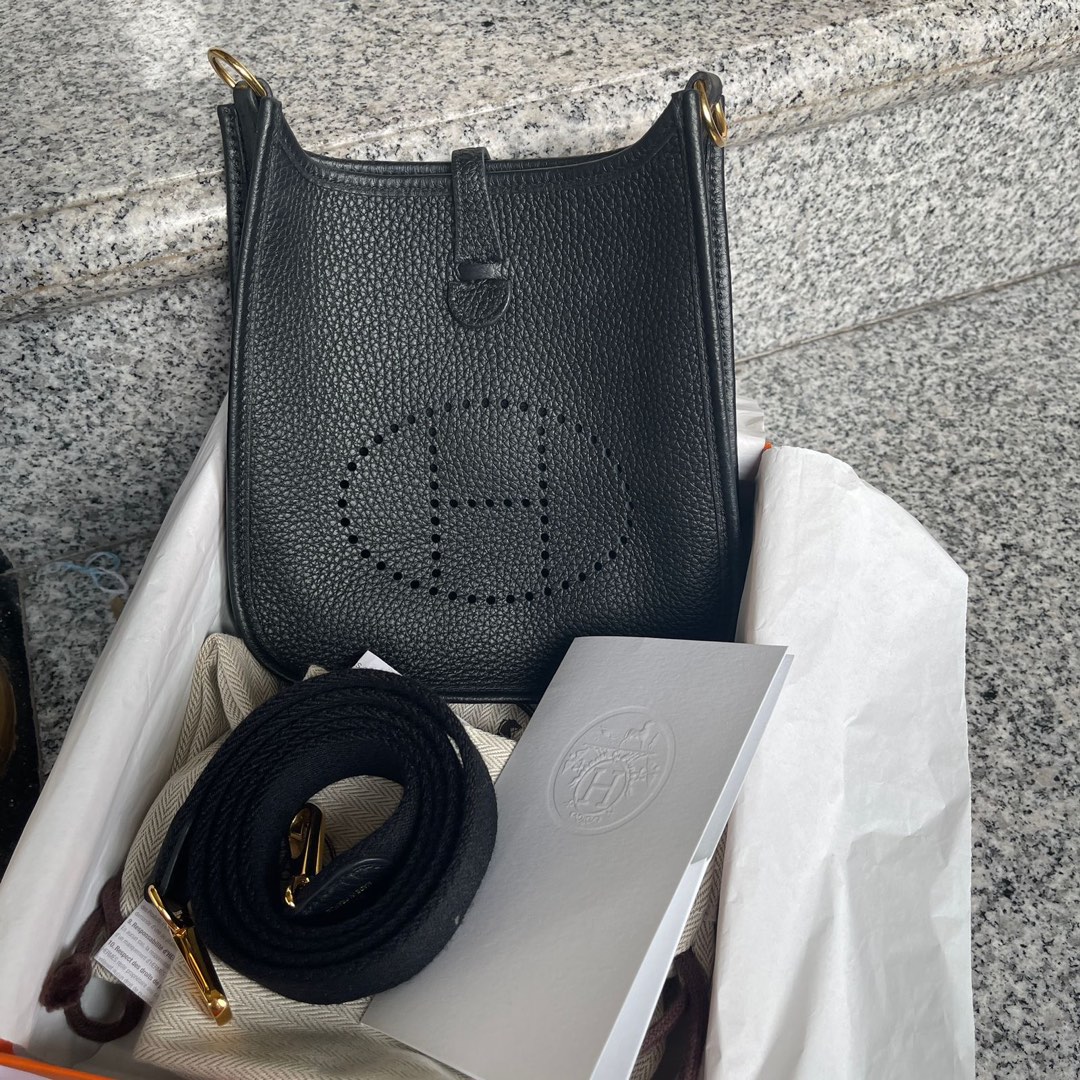 Hermes Mini Evelyn Black / Gold, Luxury, Bags & Wallets on Carousell
