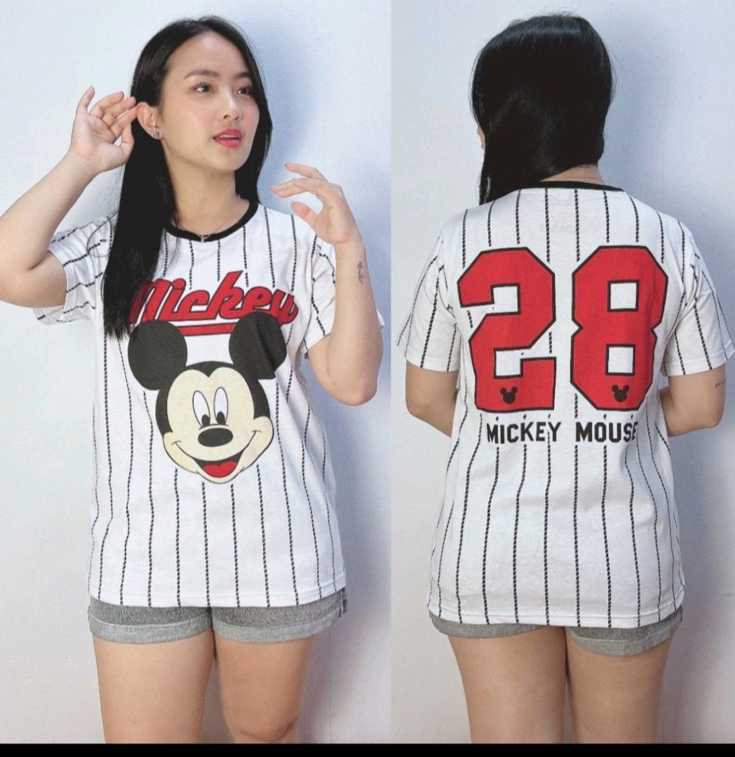 Kaos mickey mouse stripe baju mickey mouse salur, Fesyen Wanita, Pakaian Wanita, Atasan di Carousell