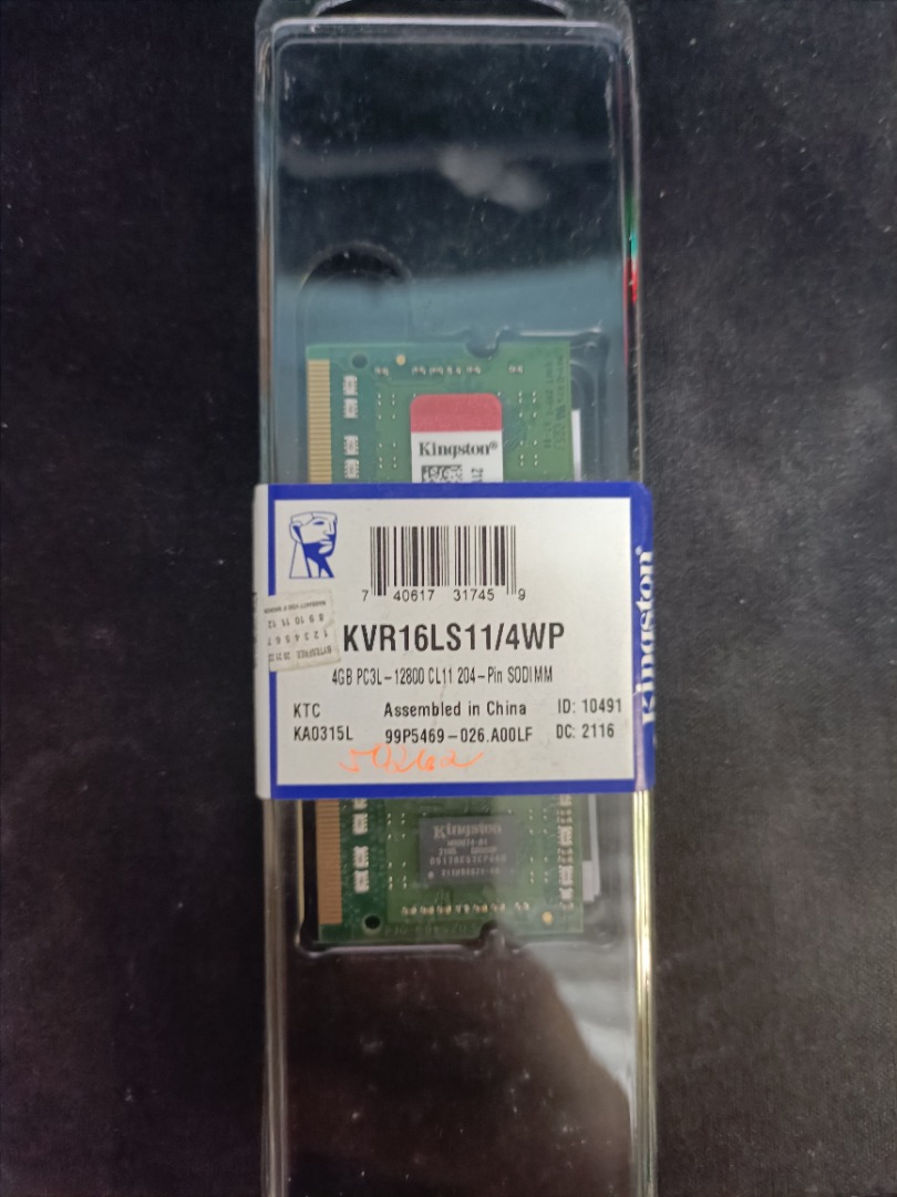 Kingston KVR16LS11/4WP 4GB LAPTOP RAM DDR3L-1600, Computers & Tech ...