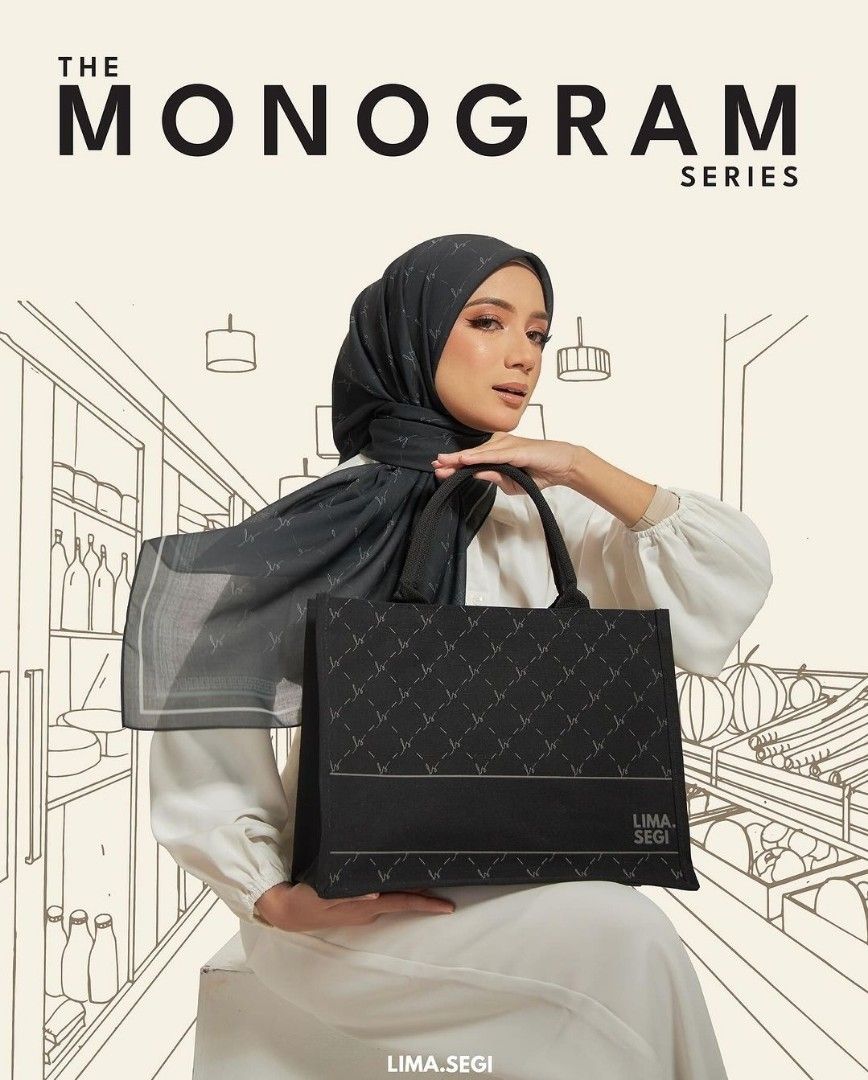 Lima.Segi Hijab Bawal Square Scarf MONOGRAM Series ongoing open PO ...