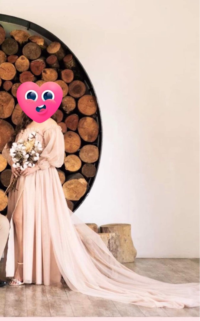 Long trail tulle gown with high slit for prenup/debut/maternity ...