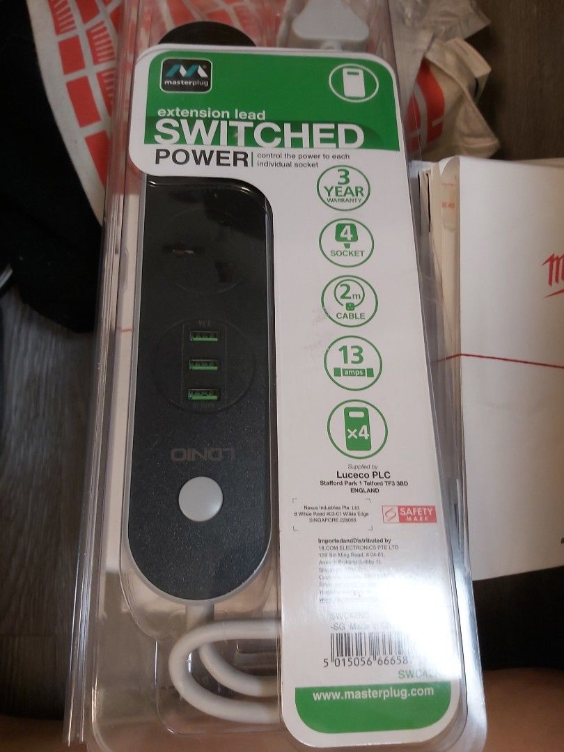 LONIO 4 SOCKETS 3 USB POWER EXTENSION LEAD, TV & Home Appliances ...