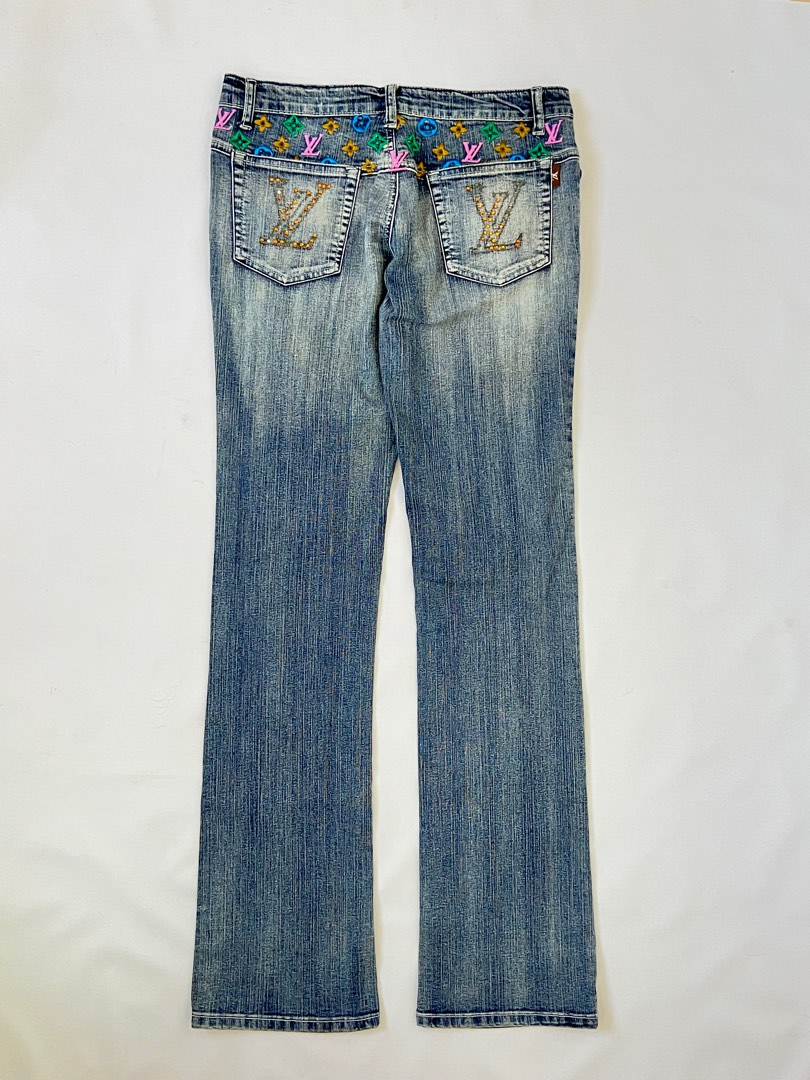 Louis Vuitton embroidered & rhinestones logo back pants, Luxury ...
