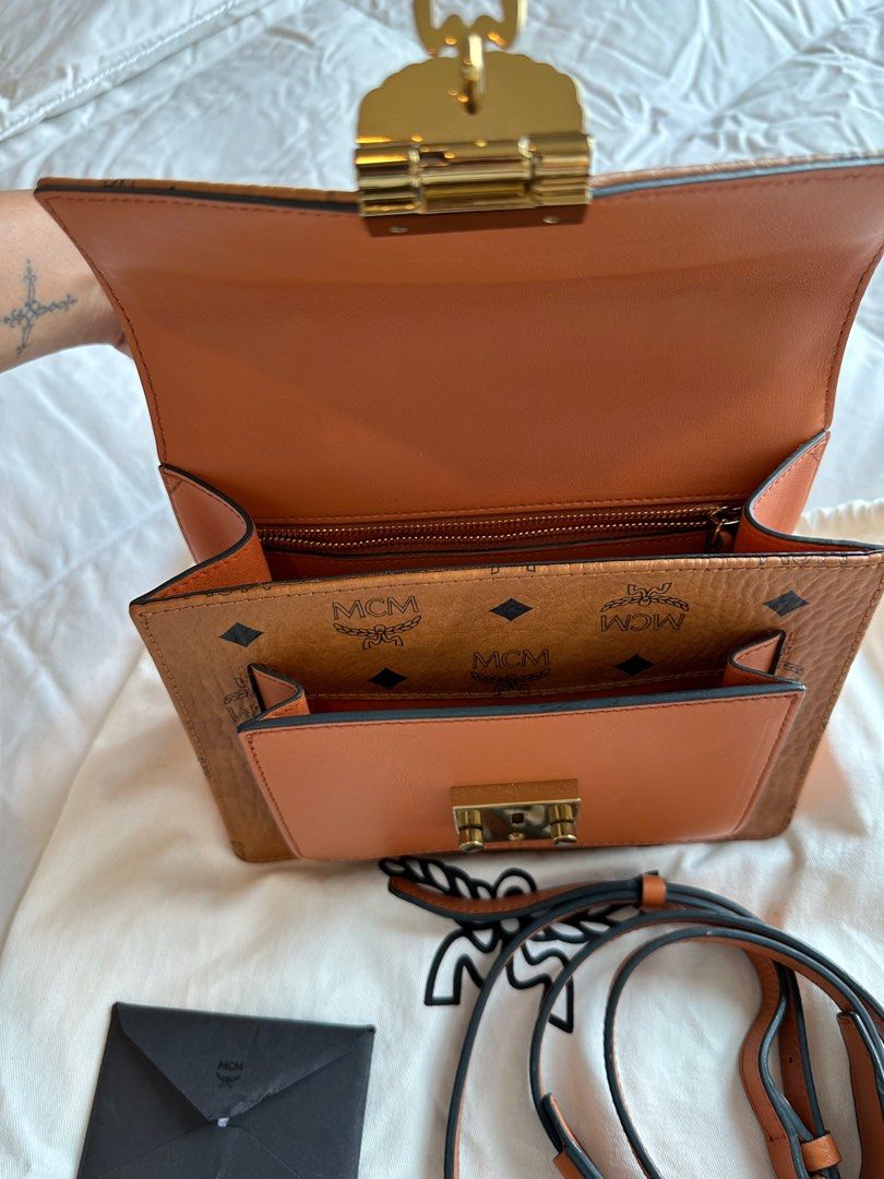 MCM small Tracy satchel in Visetos Cognac, Luxury, Bags & Wallets on ...