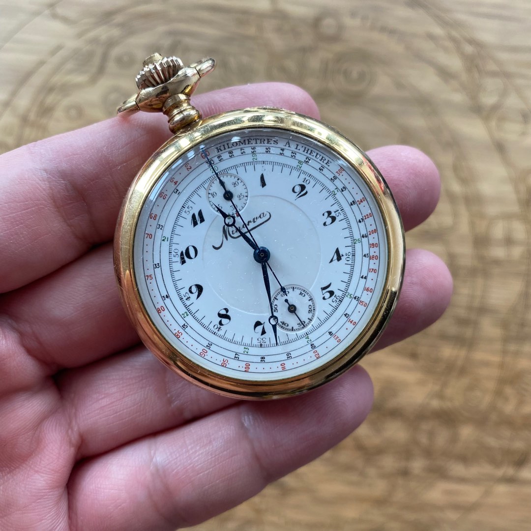 Minerva pocket watch - monopusher chronograph , 名牌, 手錶 - Carousell