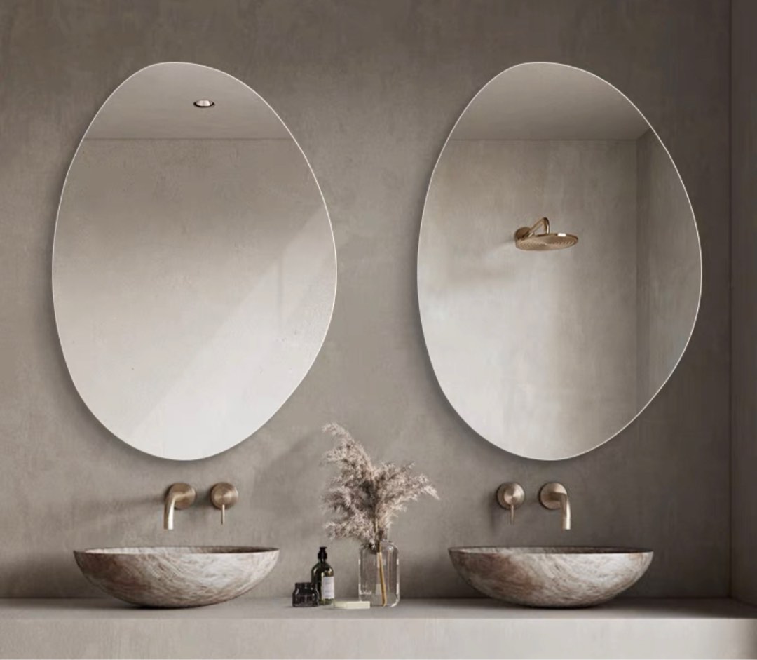 Oval Japandi / Scandi Asymmetrical Mirror, Furniture & Home Living ...