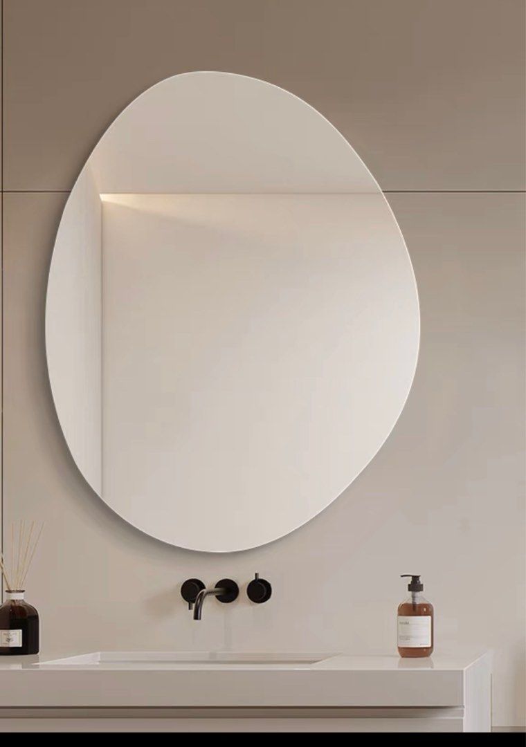 Oval Japandi / Scandi Asymmetrical Mirror, Furniture & Home Living ...
