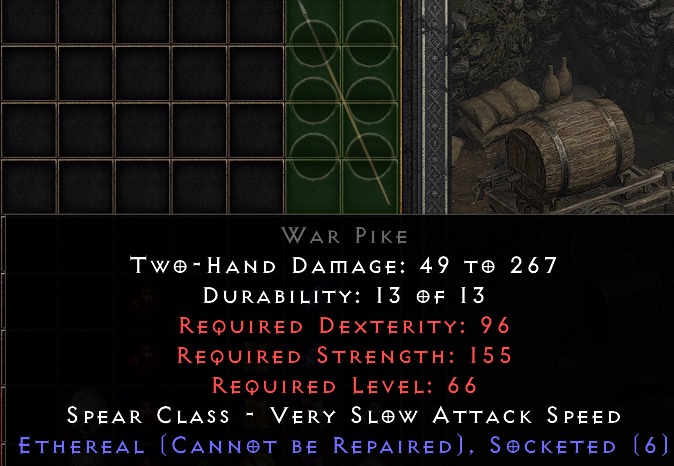 (Non-Ladder) Ethereal 6 socketed War Pike. D2R, Video Gaming, Gaming ...