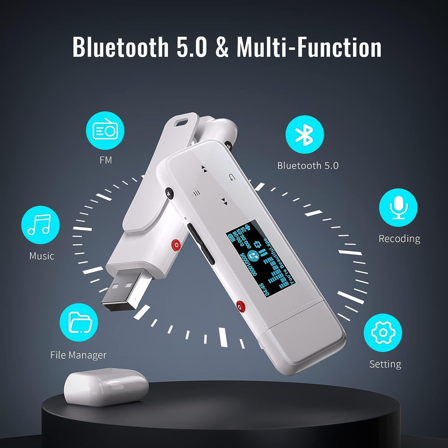 PECSU Bluetooth USB MP3 Player with Clip, 32GB Lossless Sound Audio Music Player Built-in FM ...