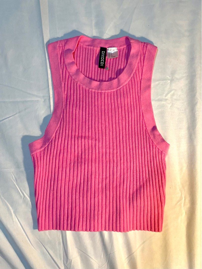 Pink ribbed tank top, Women's Fashion, Tops, Blouses on Carousell