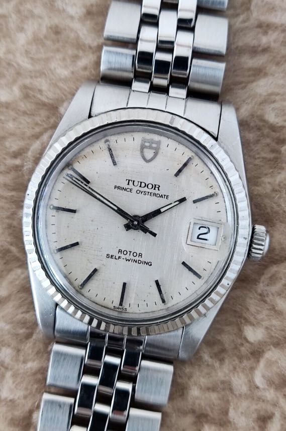 ROLEX-TUDOR Oysterdate 74034 LINEN Dial Automatic 18K WG & Steel 34mm ...