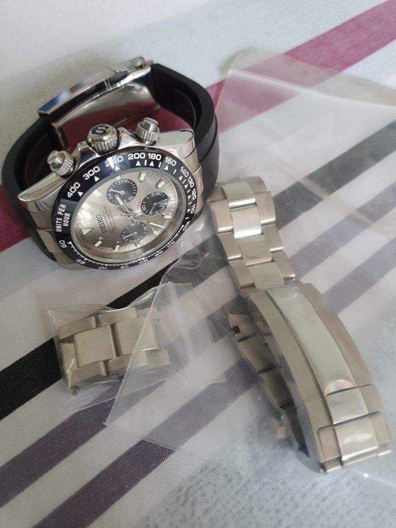 Seiko rolex daytona ghost mod on rubber strap spare oyster bracelet ...