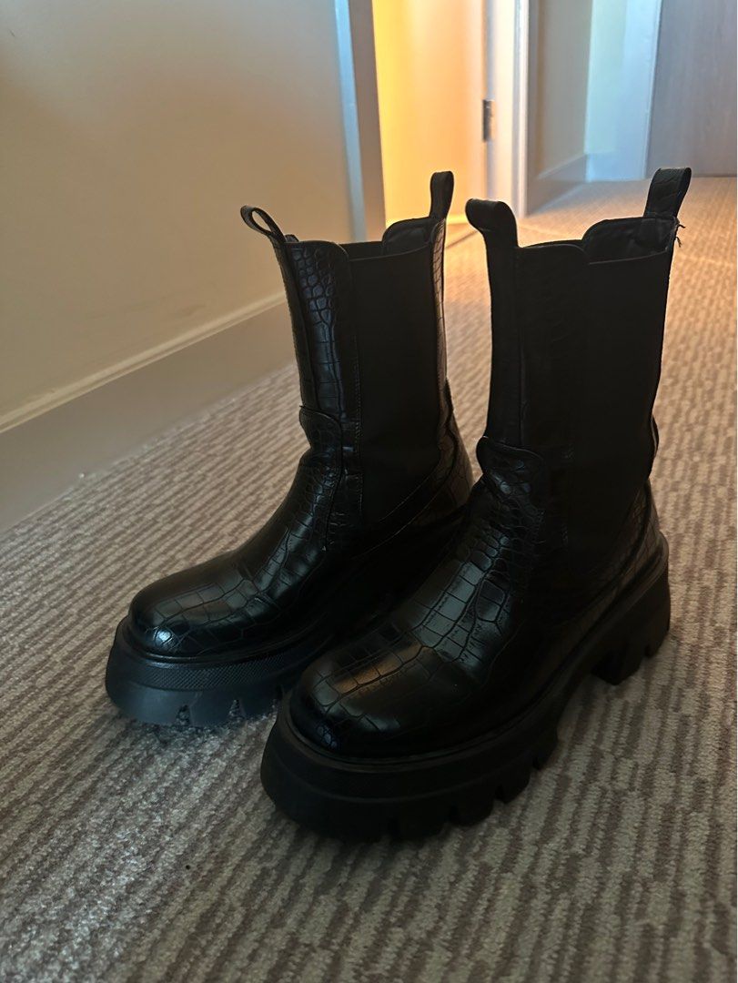 SIMMI LONDON - chelsea black platform boots croco - preloved, Fesyen ...