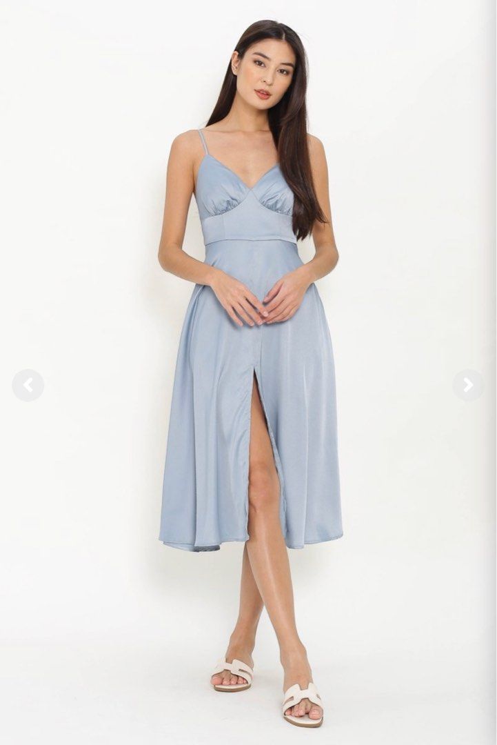 SPG SELINA SLIT MAXI PADDED ROMPER DRESS SAGE BLUE, Women's Fashion ...