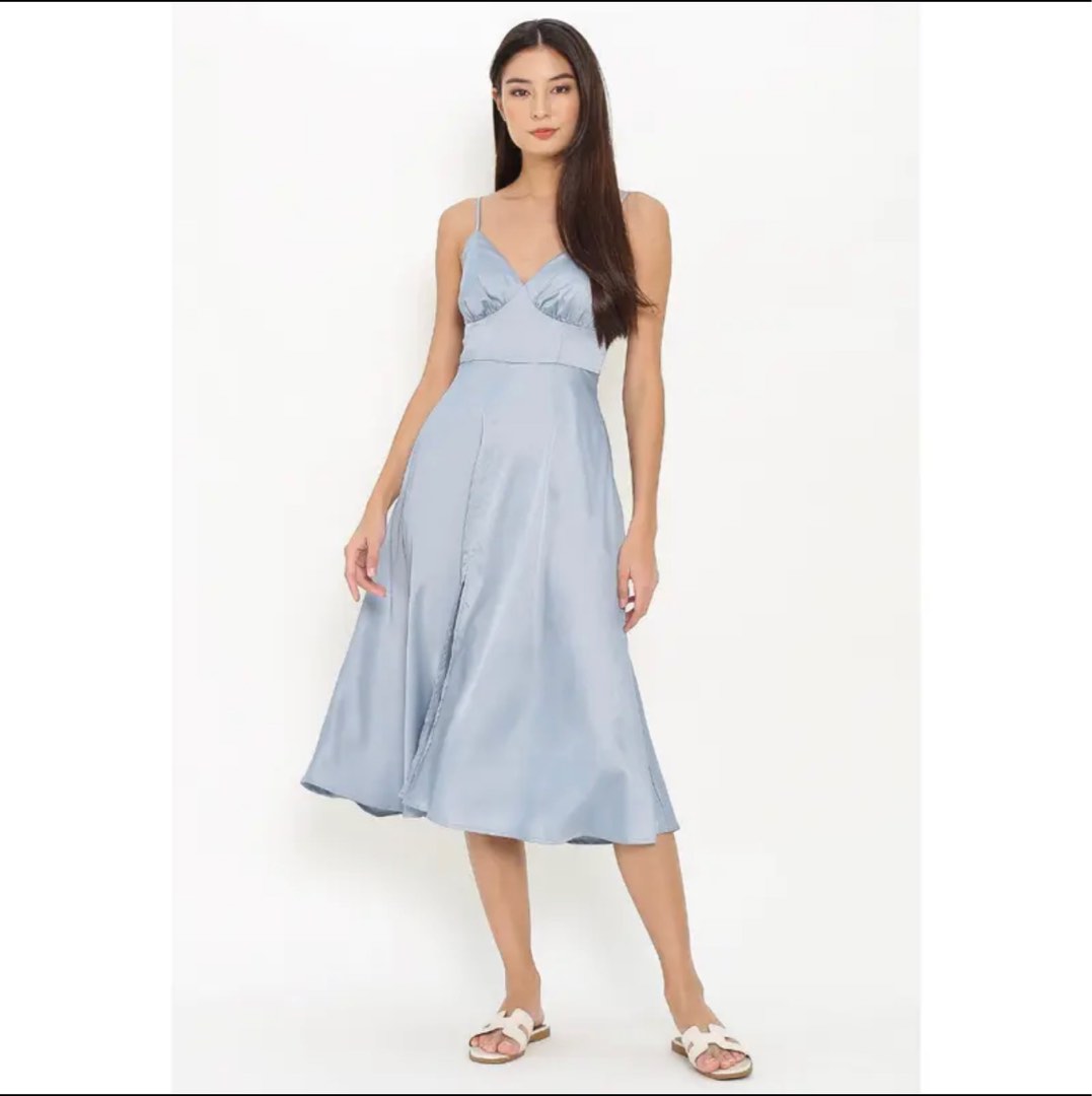 SPG SELINA SLIT MAXI PADDED ROMPER DRESS SAGE BLUE, Women's Fashion ...