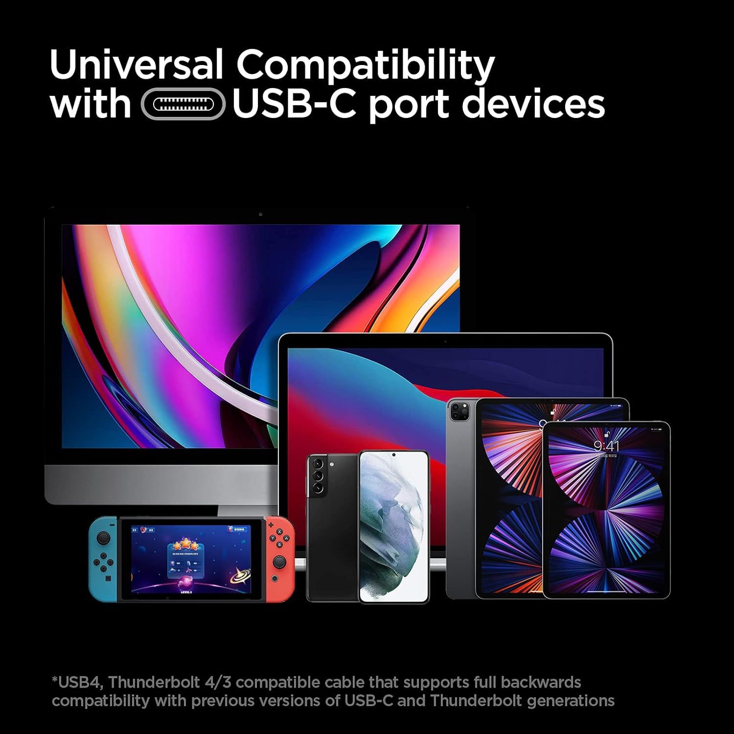 Spigen USB-C to USB-C Cable, Thunderbolt 4 Cable, 100W Charging 40Gbps ...