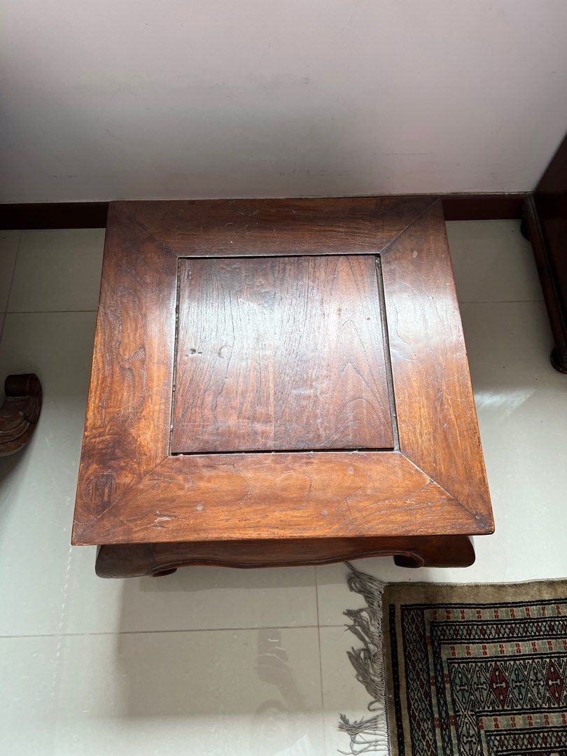 Teak Balinese Style Bench with Upholstered Cushion with side table ...