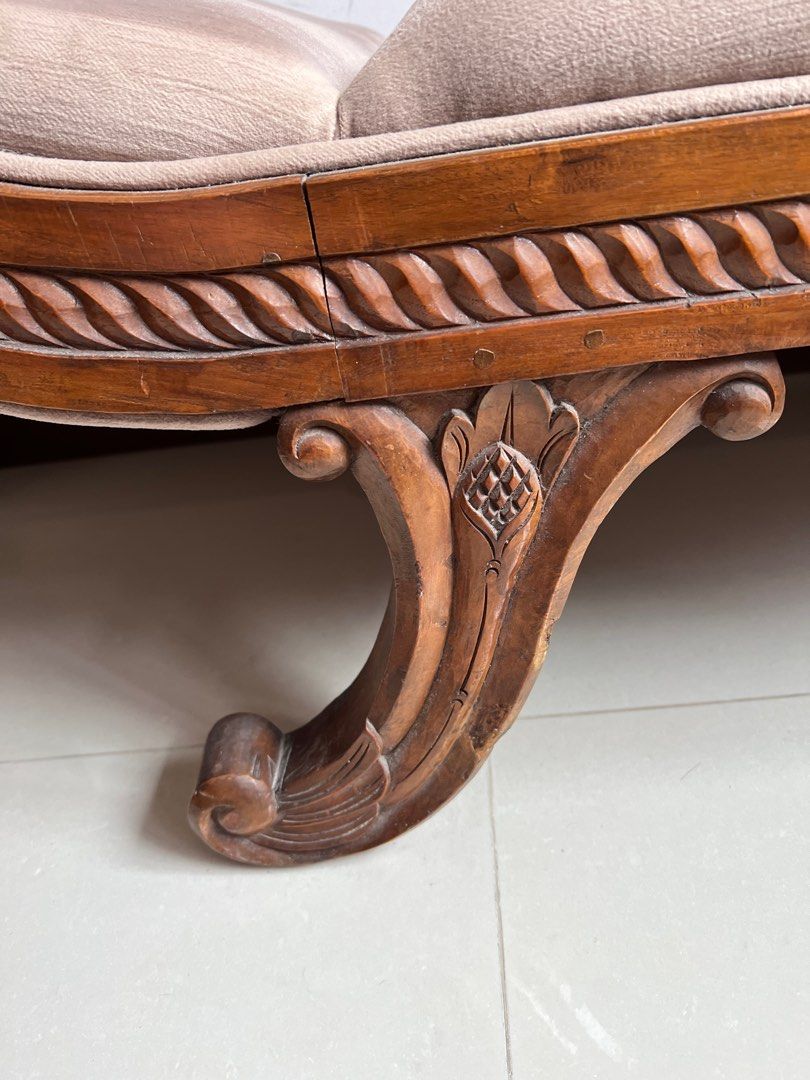 Teak Balinese Style Bench with Upholstered Cushion with side table ...