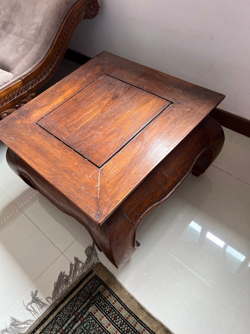 Teak Balinese Style Bench with Upholstered Cushion with side table ...