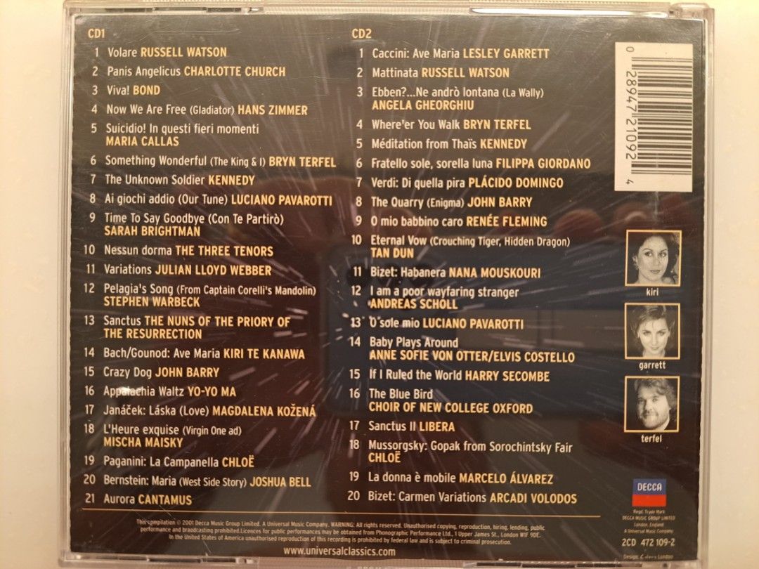 Various Artists : Classics 2002. Two CDs set. Compilation. 2002 Decca Music Group. Made in UK ...