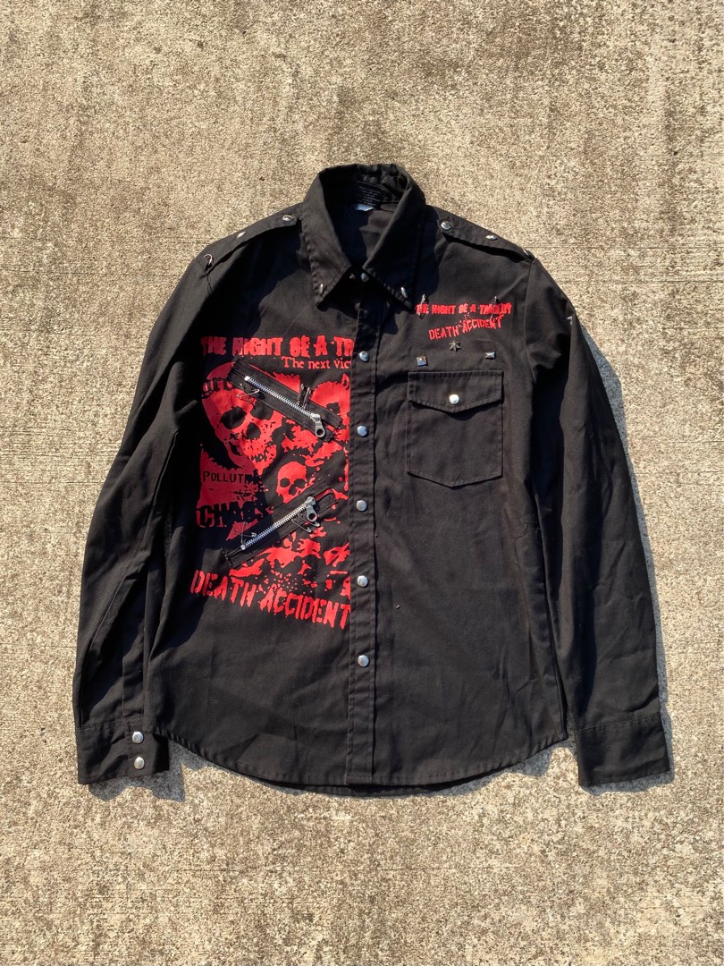Vintage Lancia Punk Night of Tragedy Studded Skull Button Up, Men's ...