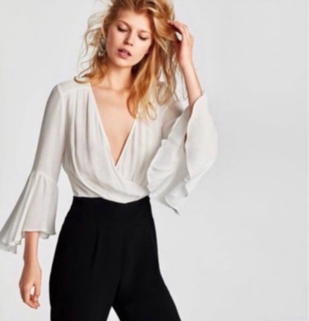 Zara Bell Sleeves Formal Jumpsuit, Women's Fashion, Tops, Longsleeves ...