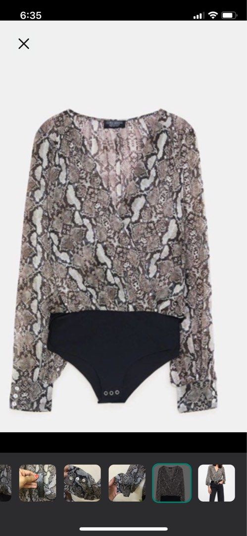 zara snake printed skin leotard, Women's Fashion, Tops, Blouses on ...