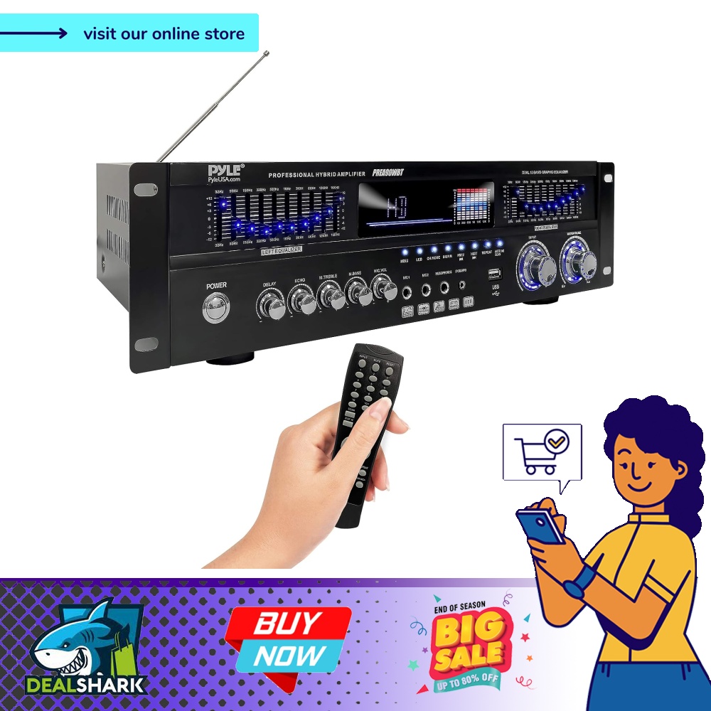 6-Channel Bluetooth Hybrid Home Amplifier - 1600W Home Audio Rack Mount ...