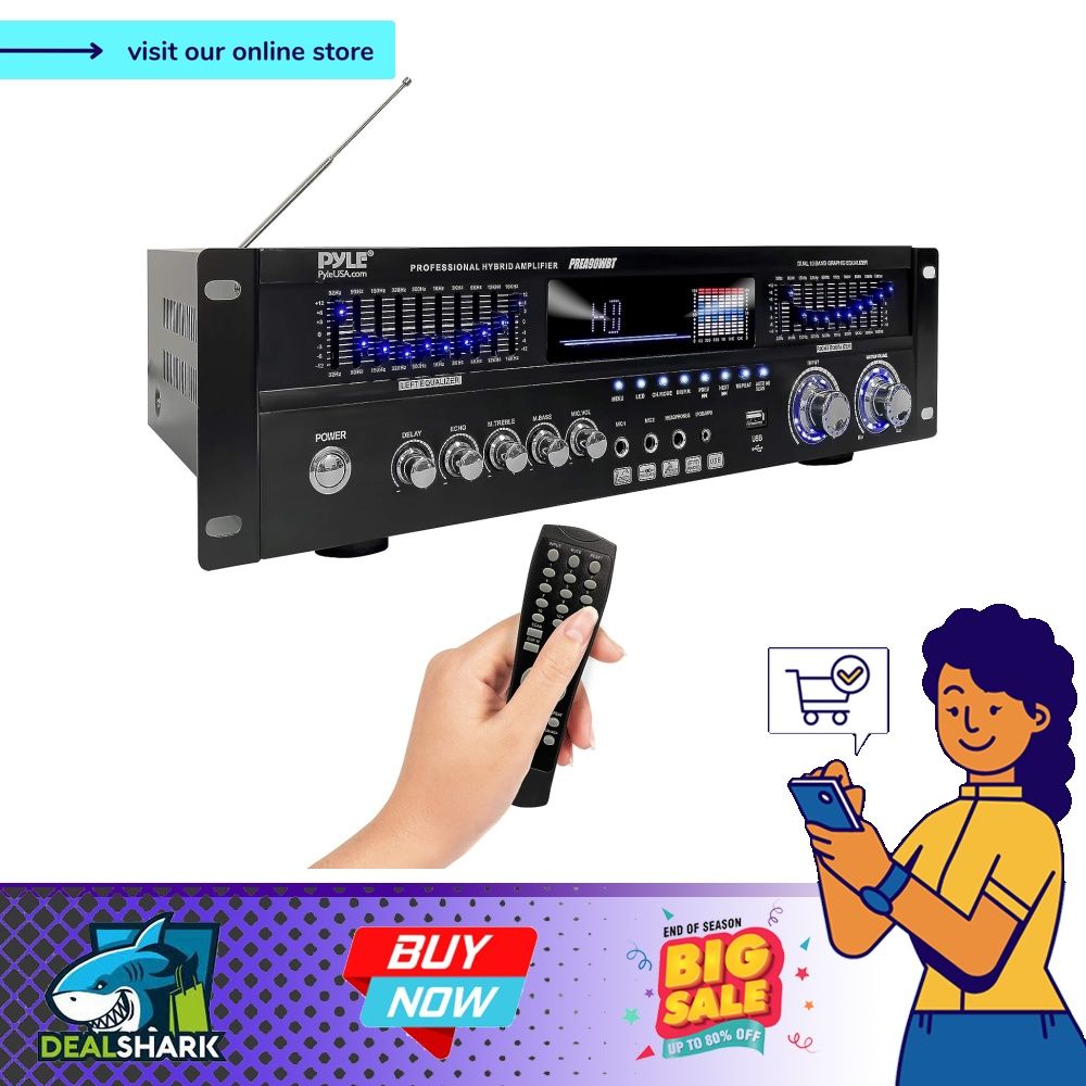 6-Channel Bluetooth Hybrid Home Amplifier - 1600W Home Audio Rack Mount ...
