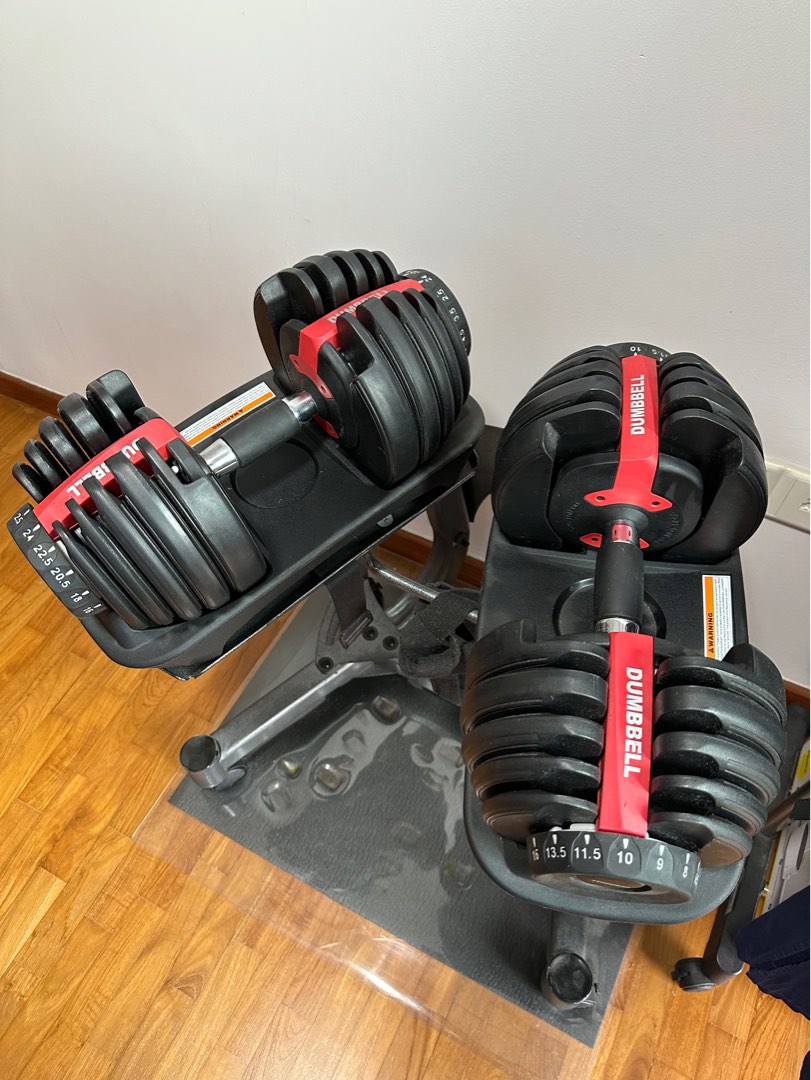 *UPDATED* Adjustable 24kg dumbbells with Rack (with wheels), Sports ...