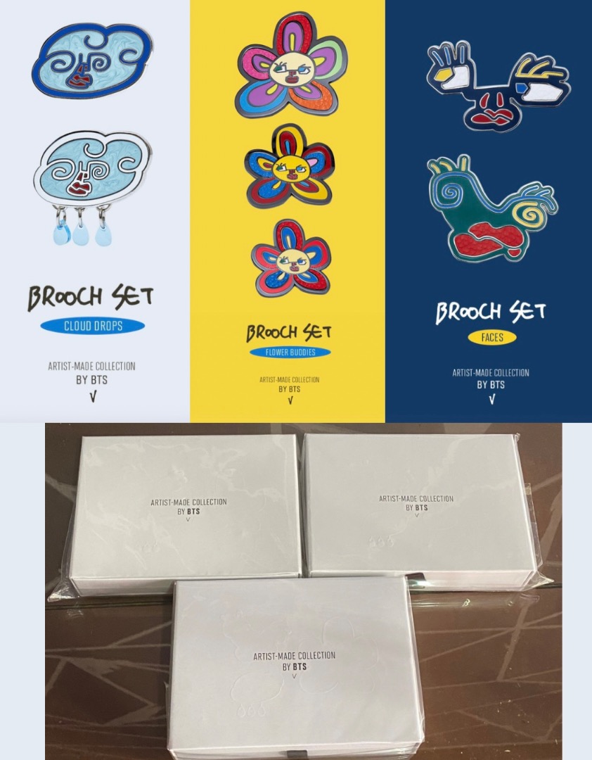 BTS Taehyung Artist Made Brooch Sets (Cloud, Flower, Face), Hobbies ...