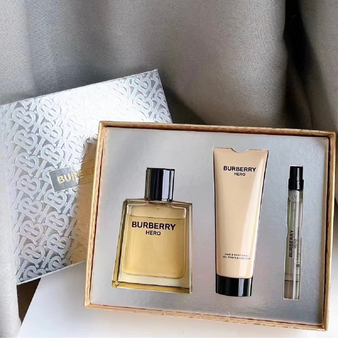 Burberry Hero Perfume 100ml EDT + hair & body wash 75ml + portable perfume 10ml gift set, Beauty ...