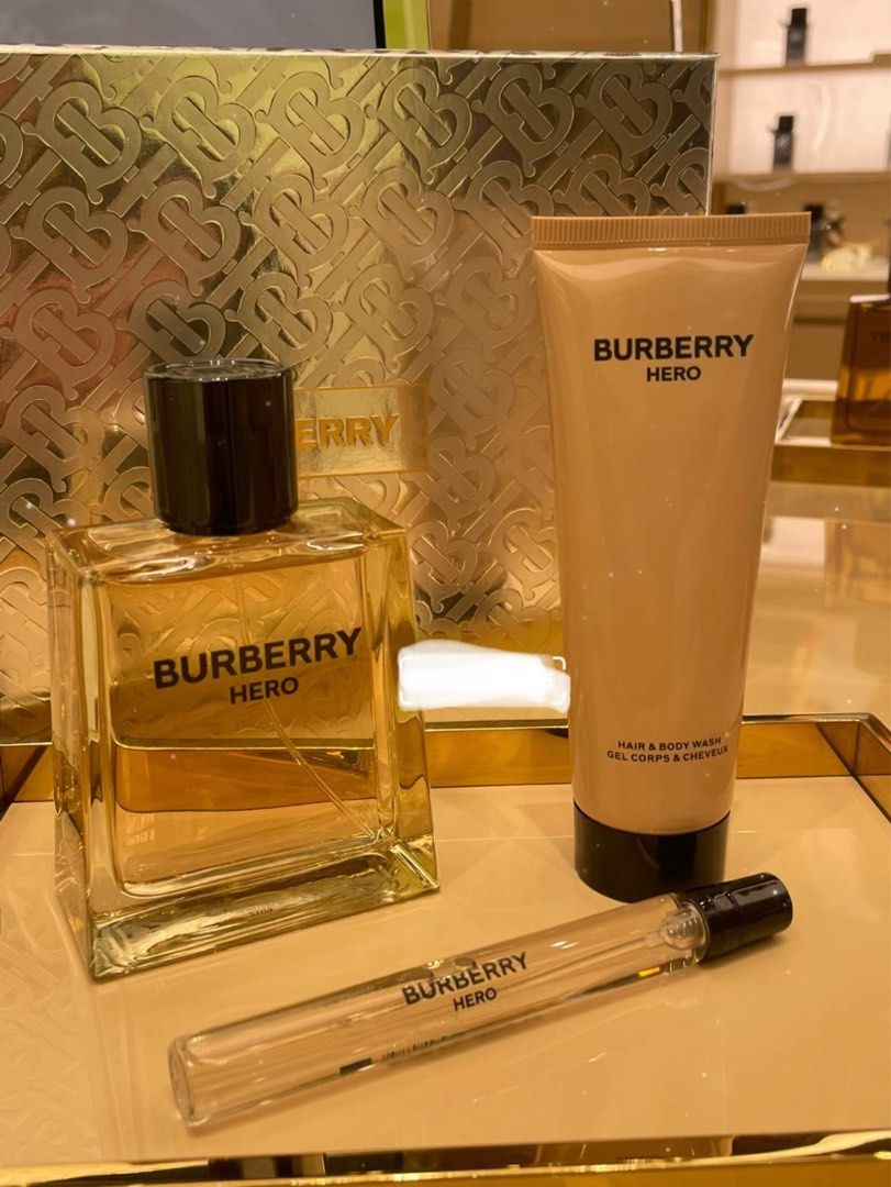 Burberry Hero Perfume 100ml EDT + hair & body wash 75ml + portable ...