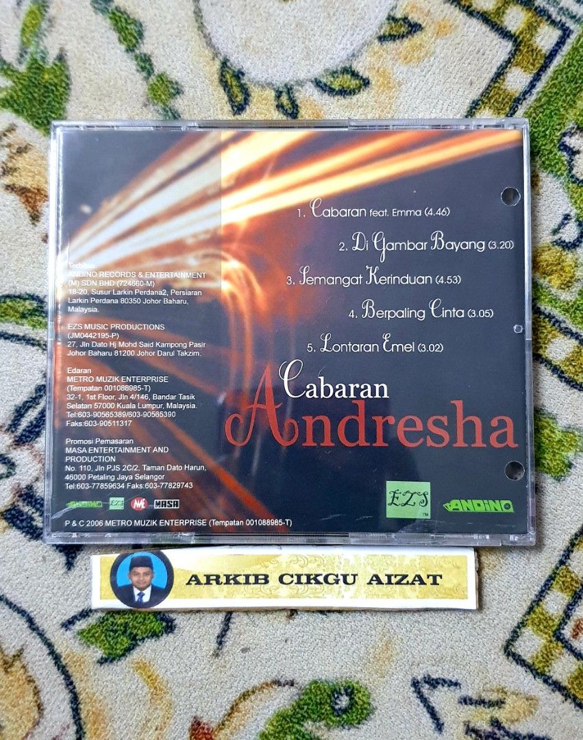 CD ANDRESHA - CABARAN (1ST PRESS), Hobbies & Toys, Music & Media, CDs & DVDs on Carousell