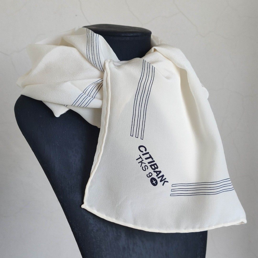 Citibank cream white silk scarf, Women's Fashion, Watches & Accessories ...