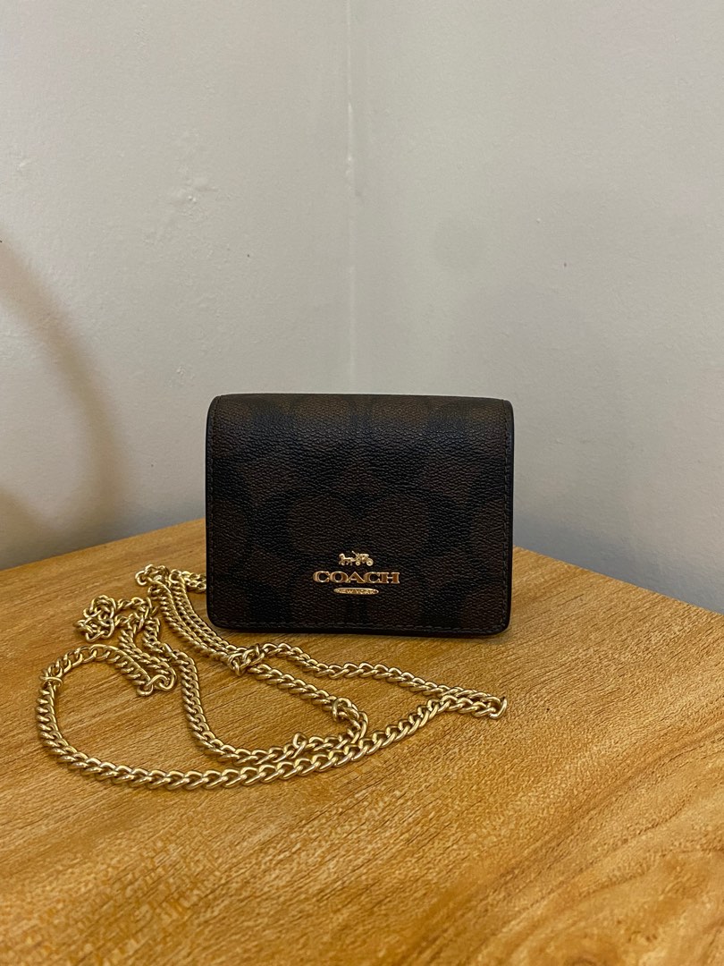 Coach Mini Wallet with chain in Signature Canvas, Women's Fashion, Bags ...
