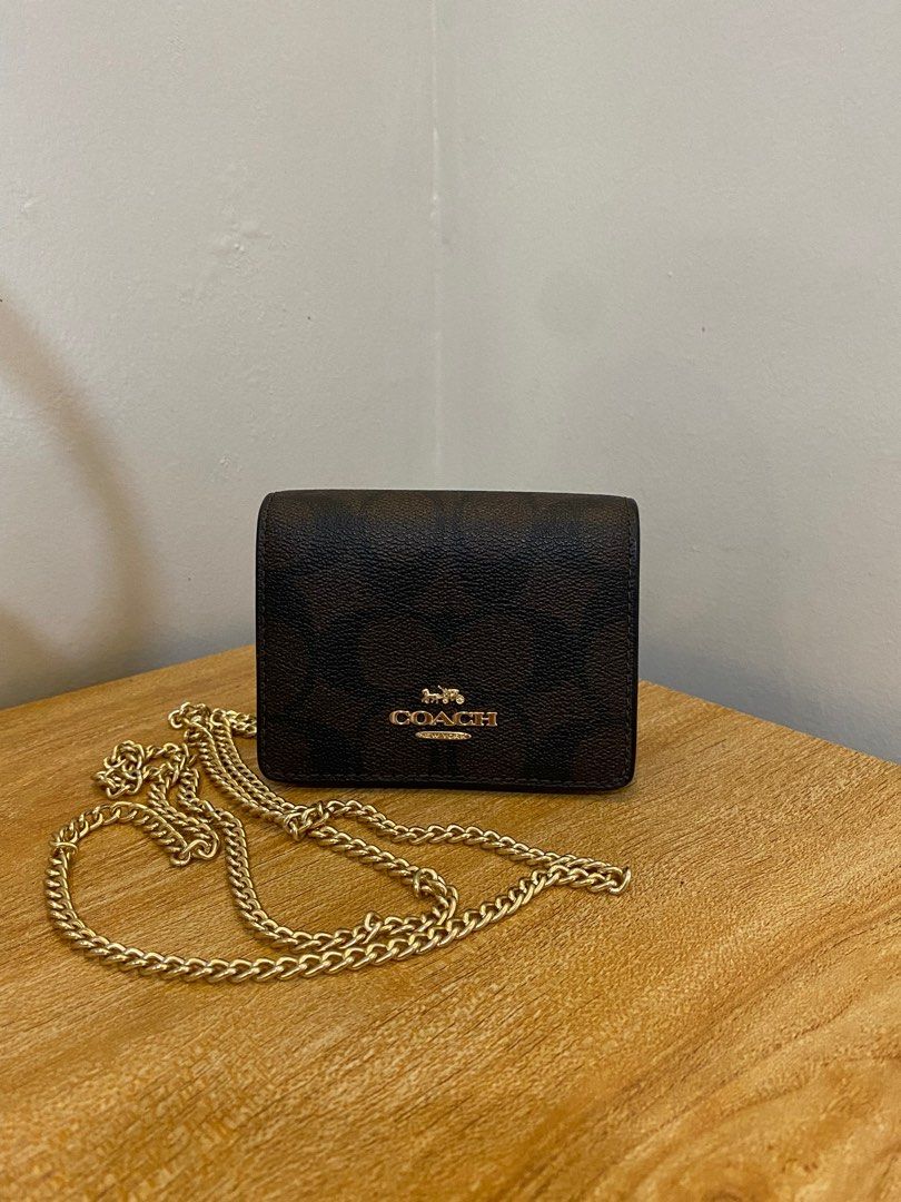 Coach Mini Wallet with chain in Signature Canvas, Women's Fashion, Bags ...