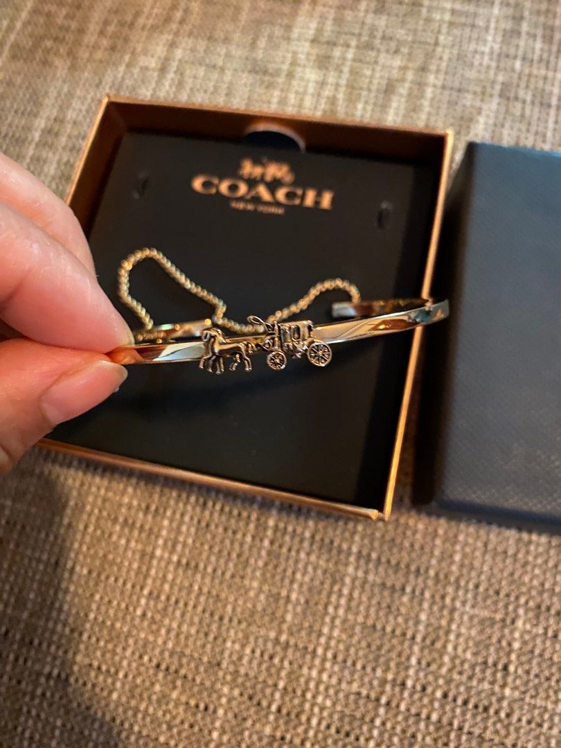 COACH Signature Horse and Carriage Chain Cuff Yellow Gold Bracelet Gift ...