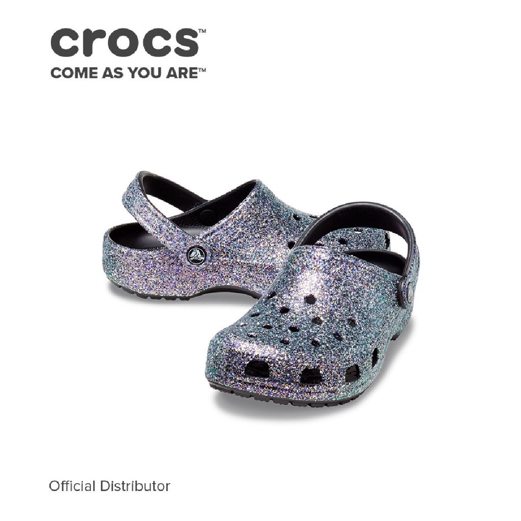 Crocs Classic Glitter Clog (Black Multi, Moon Jelly), Women's Fashion ...