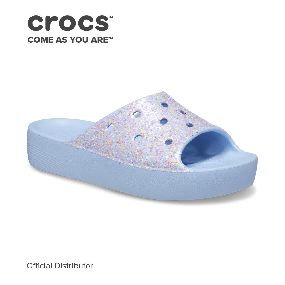 Crocs Women's Platform Glitter Slide in Blue Calcite Multi, Women's ...