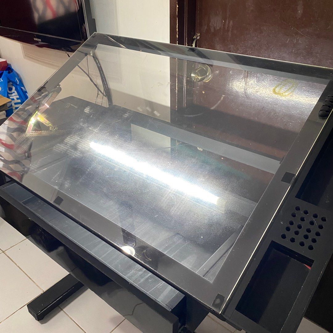 Drafting Table with Tempered Glass Top Free Light, Furniture & Home ...