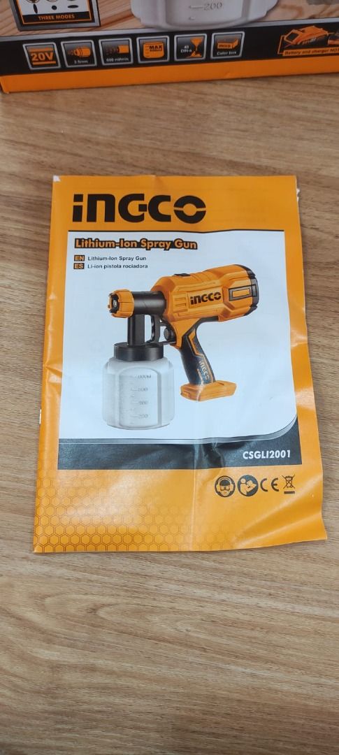 INGCO 20V LI-ION CORDLESS SPRAY GUN CSGLI2001 with battery and charger ...