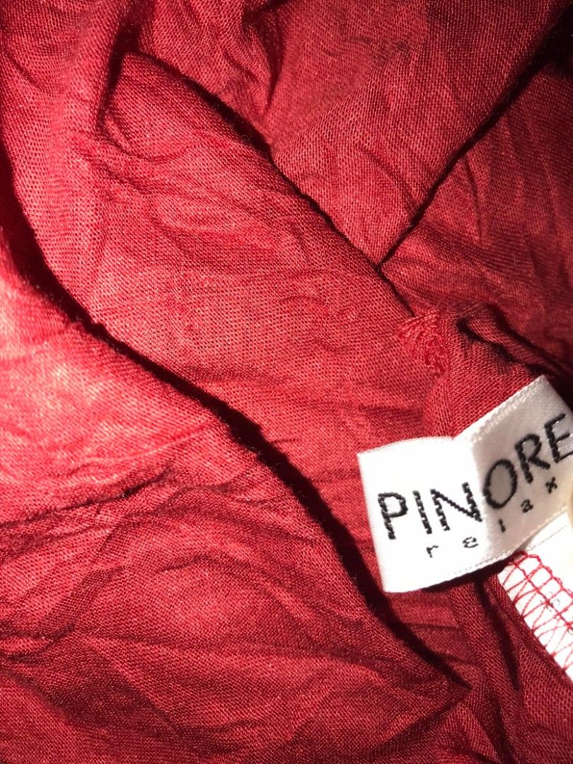 JAPANESE BRAND x PINORE crowl neck in burgundy top, Luxury, Apparel on Carousell