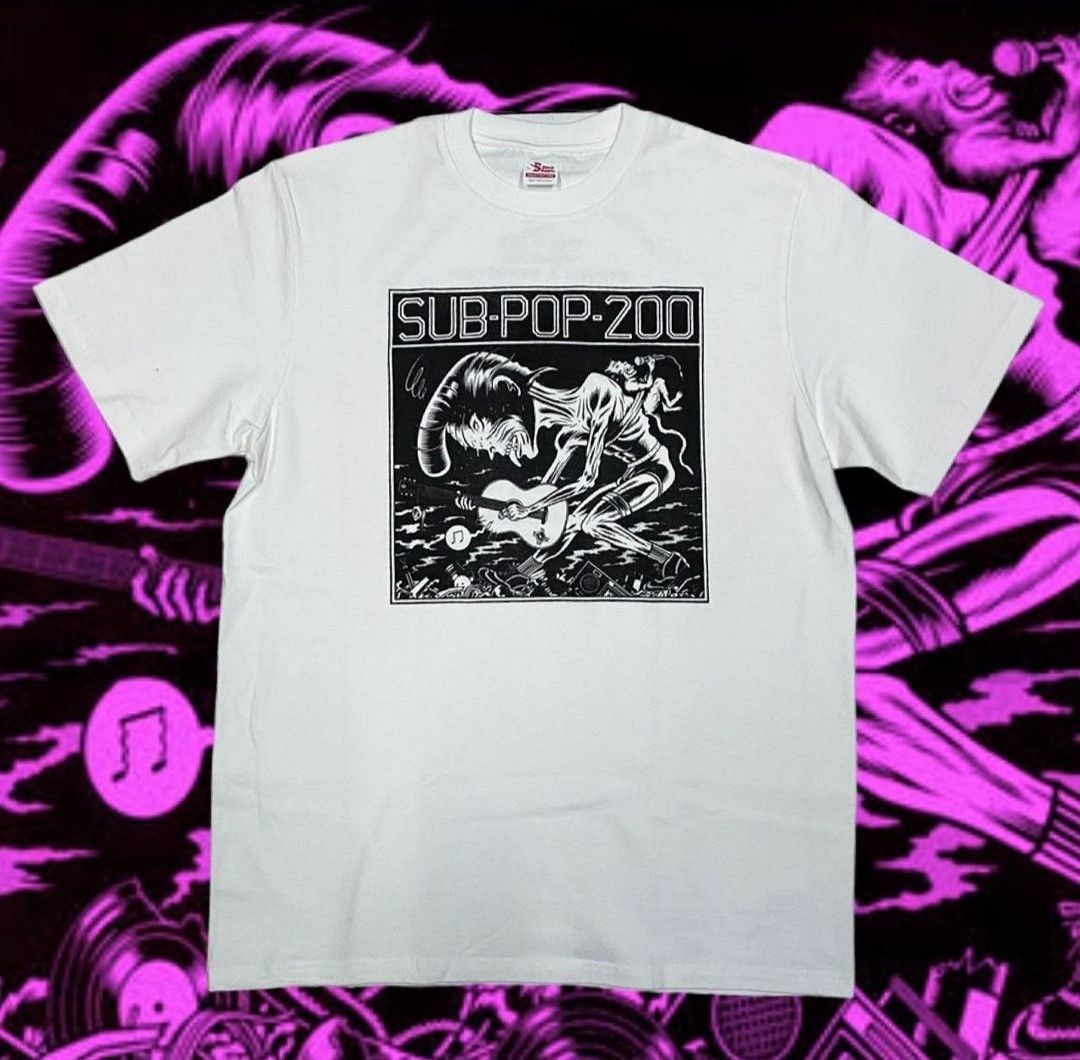 Kaos Sub Pop 200 Kurt Cobain, Fesyen Pria, Pakaian , Atasan di Carousell